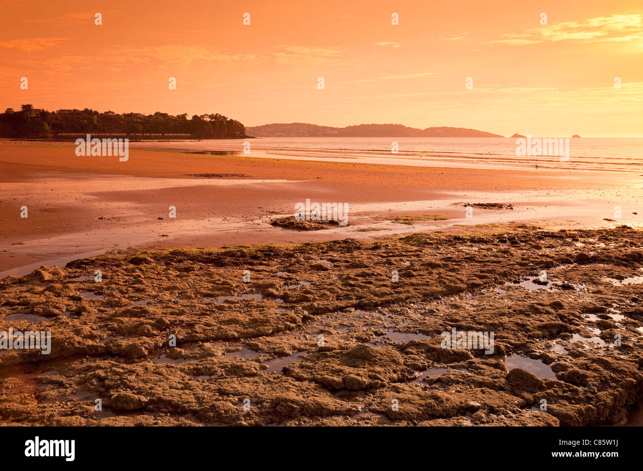 Goodrington Sands Beach at dawn, Devon, England, Great Britain Stock ...