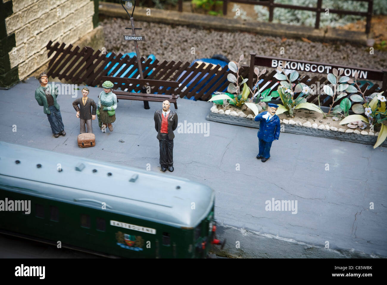 Model station platform at Bekonscot model village and railway ...
