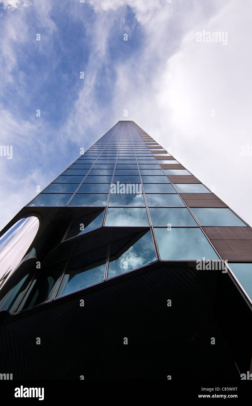 Looking up at the 1999 Broadway skyscraper building in Denver, Colorado ...