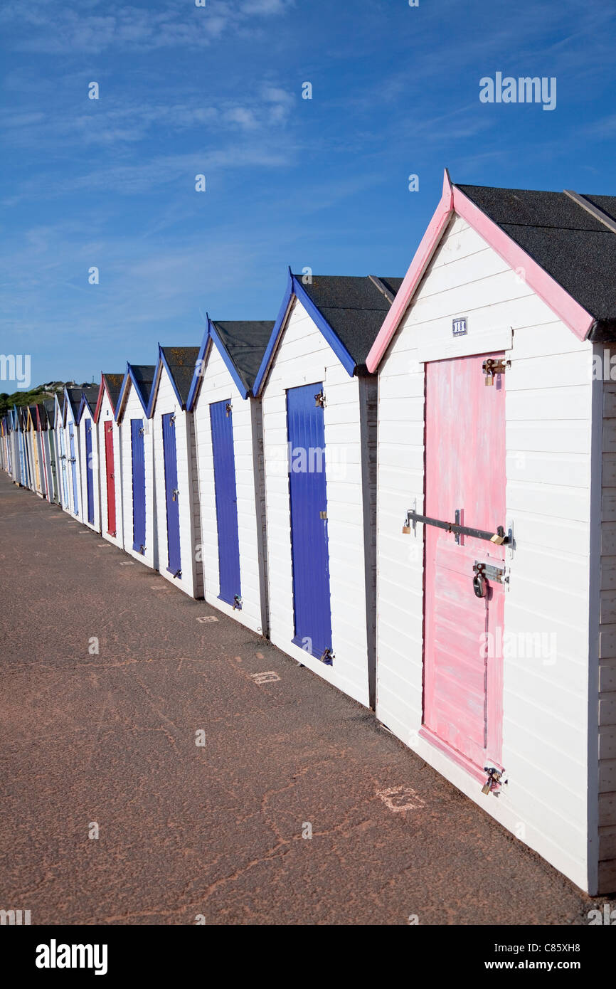 England Devon Goodrington Sands Beach huts Stock Photo - Alamy