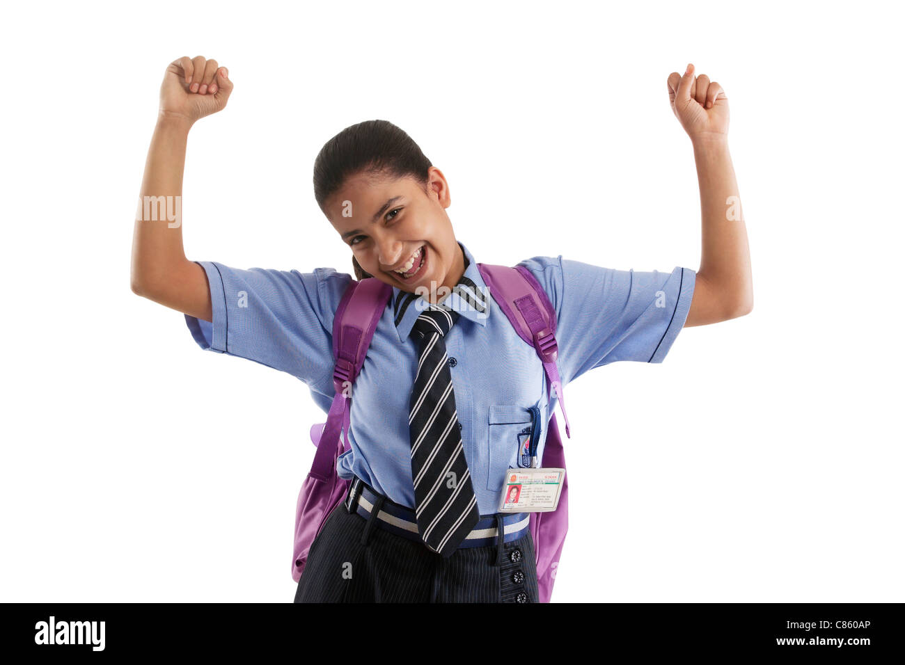 Portrait of a school girl cheering Stock Photo - Alamy