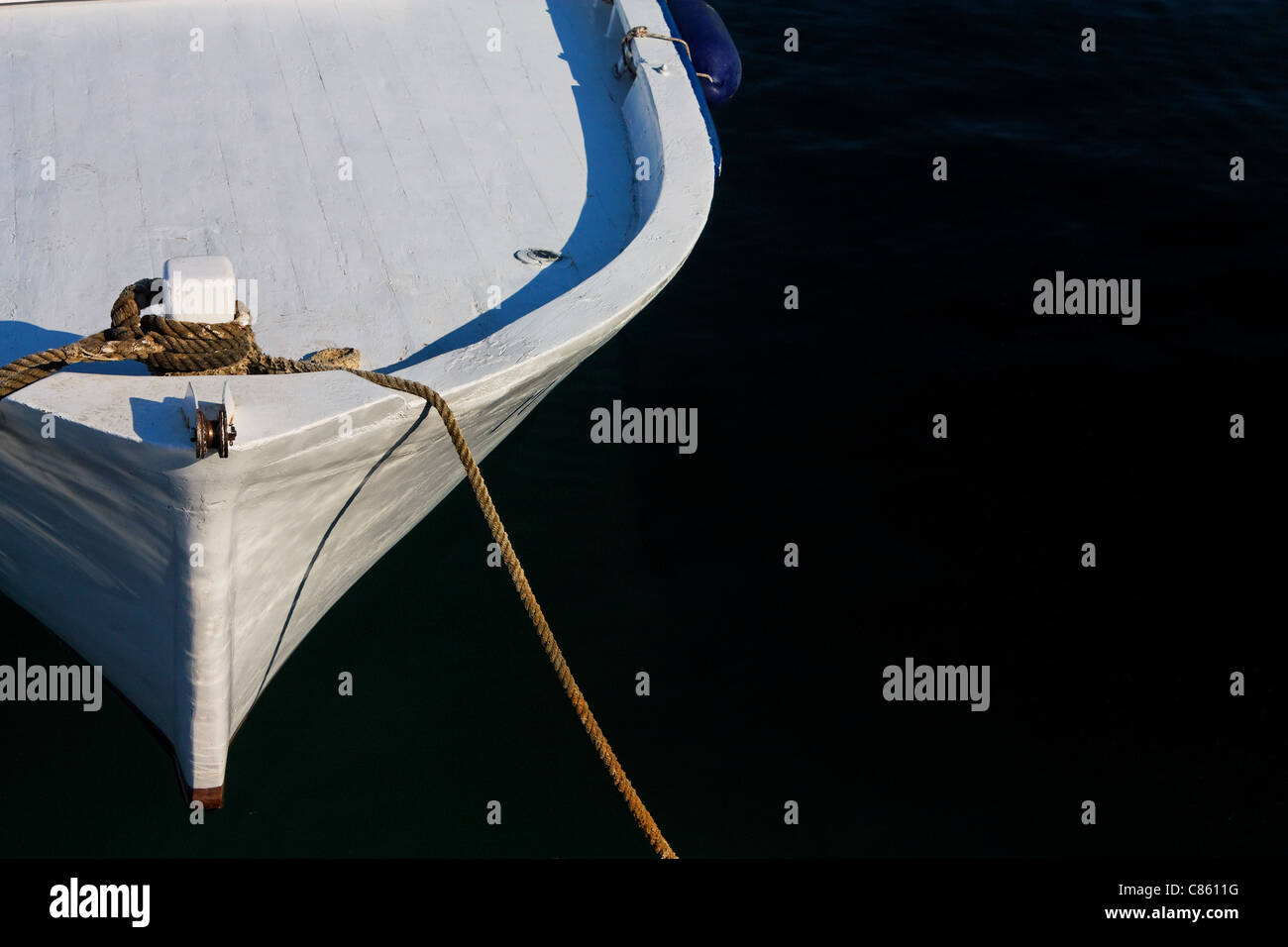 The white surface of the bow of the wooden mediterranean boat Stock ...
