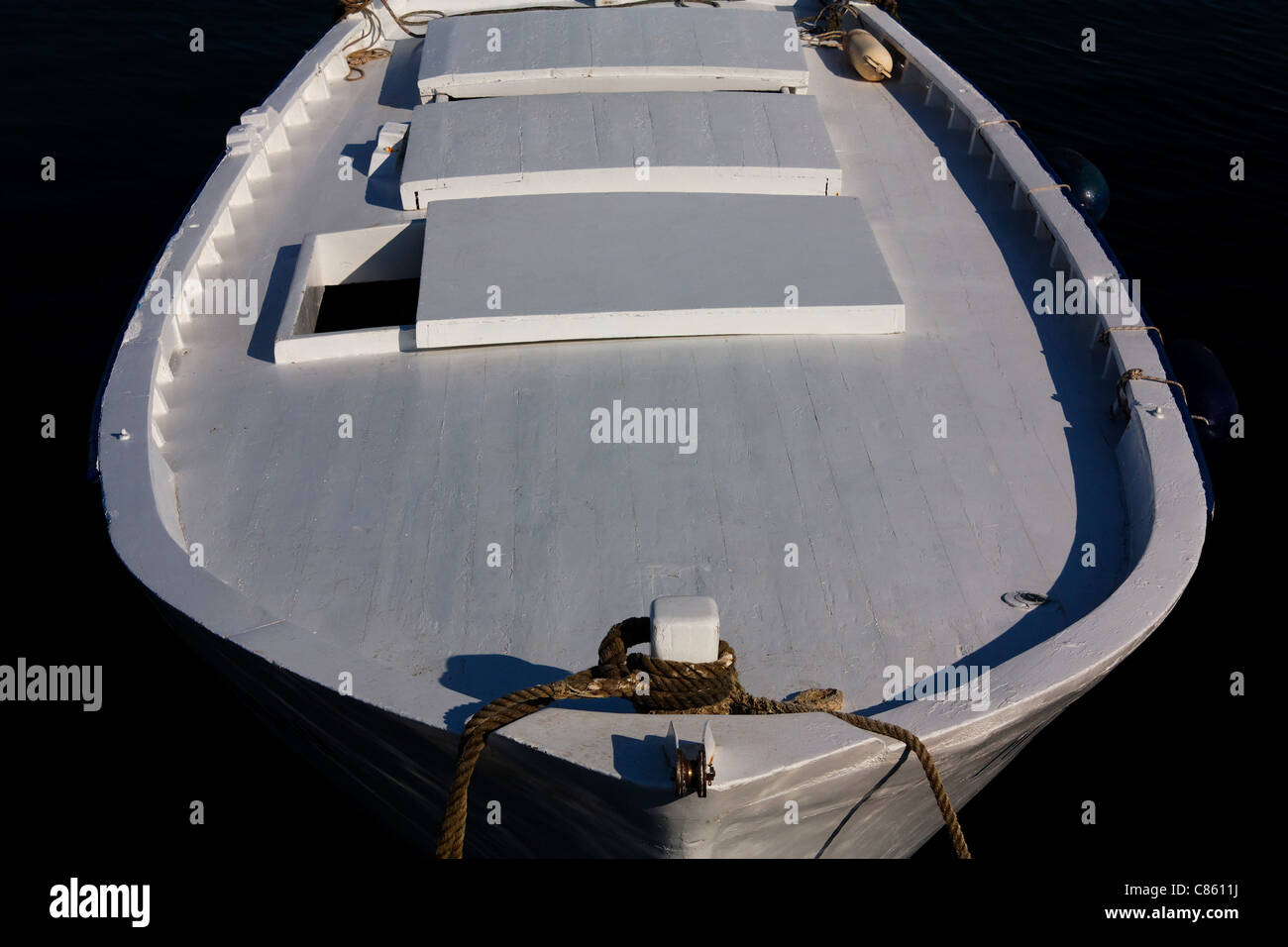The white surface of the wooden mediterranean boat Stock Photo - Alamy