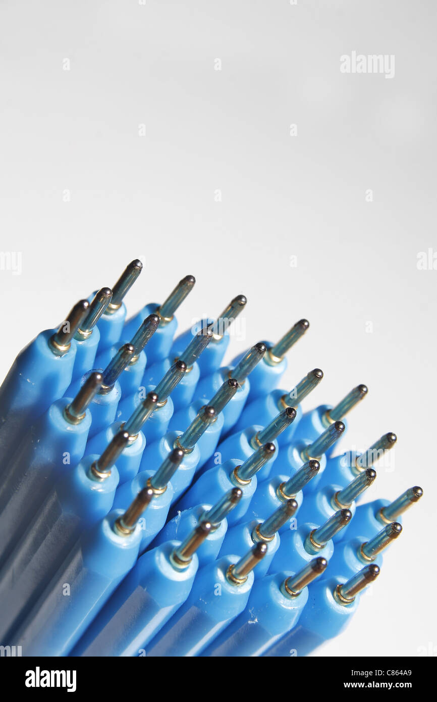 image of blue biro pens against white background Stock Photo - Alamy