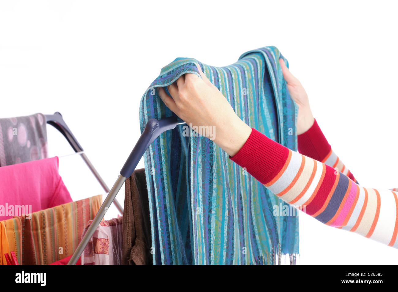 colorful clothes hanged for drying after laundry clothes airer, clothes ...