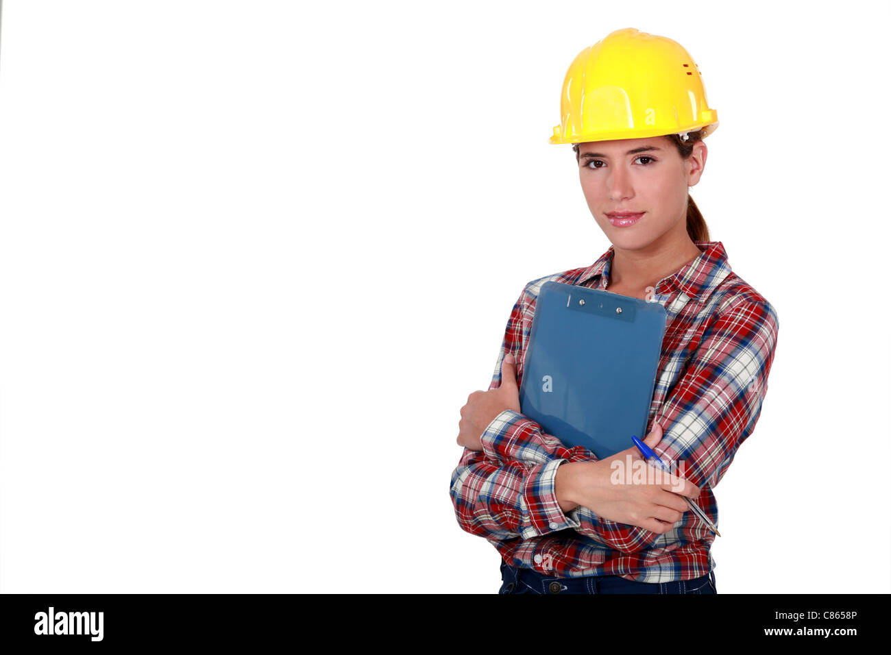 A female foreman with a clipboard Stock Photo - Alamy