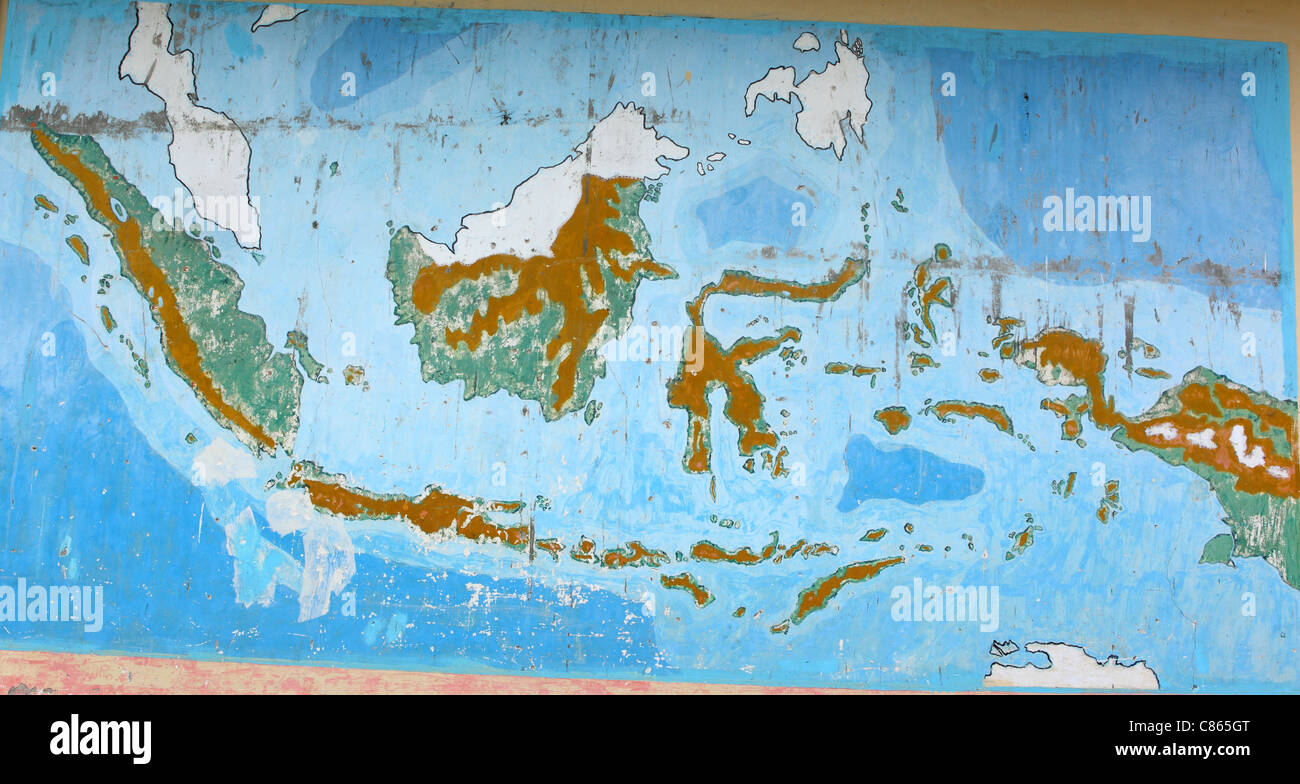 Map of Indonesia on wall, Bukittinggi, West Sumatra, Sumatra, Indonesia ...