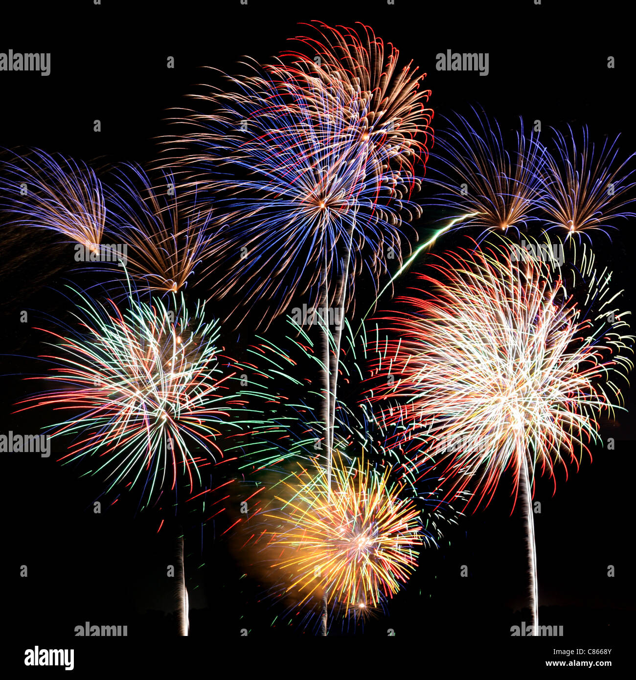 Multicolored fireworks fill the square frame Stock Photo - Alamy
