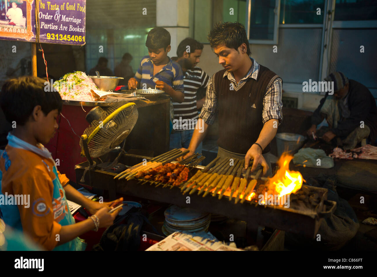 Food, meat kebabs, on sale at meat stall in Snack market at muslim ...