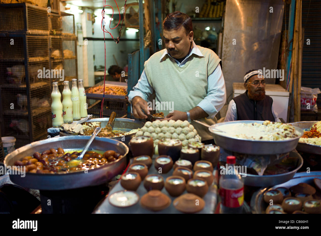 Food on sale at meat stall in Snack market at muslim Meena Bazar, in ...