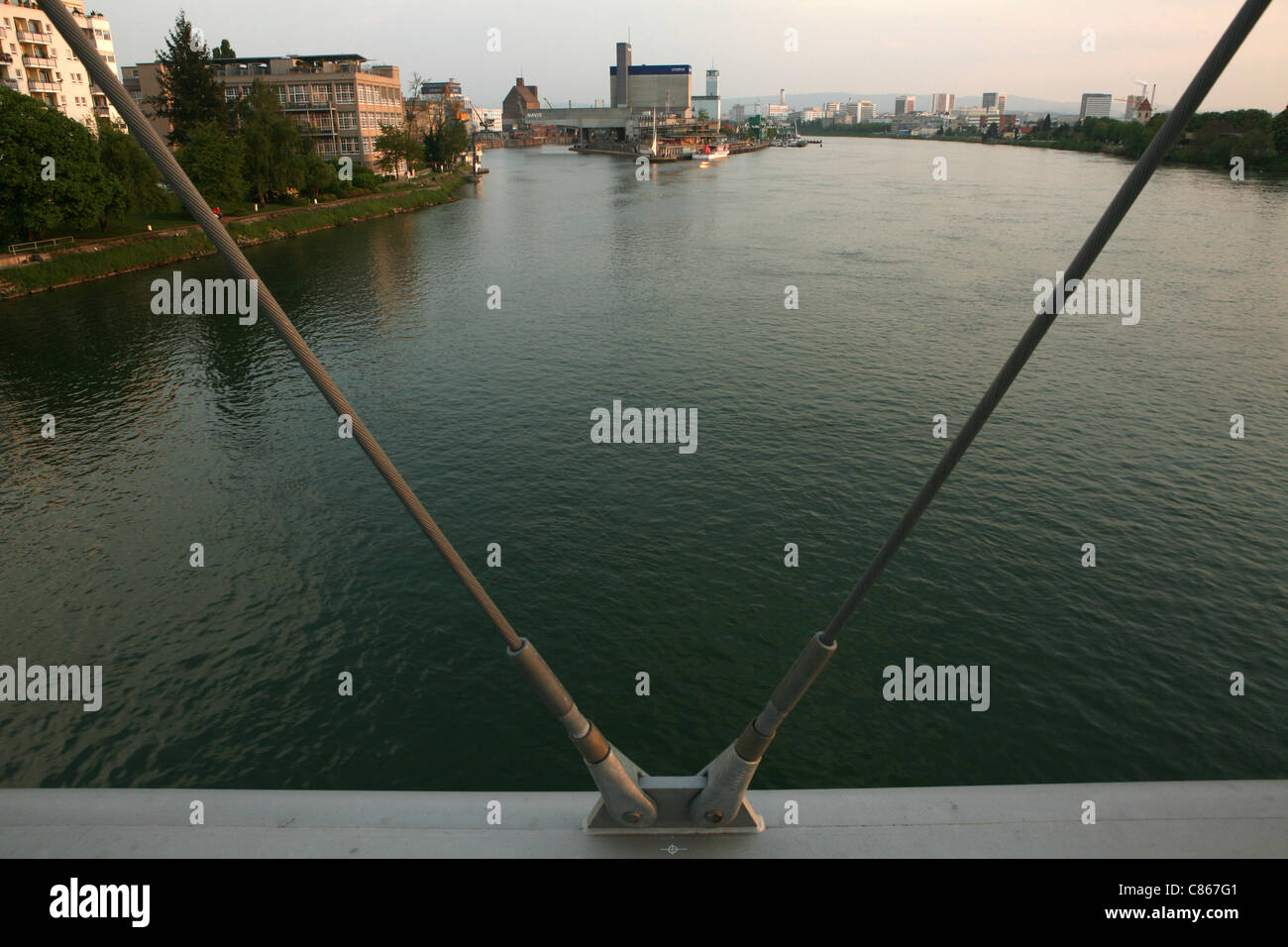 Point on the Rhine River where the Swiss, French and German state ...