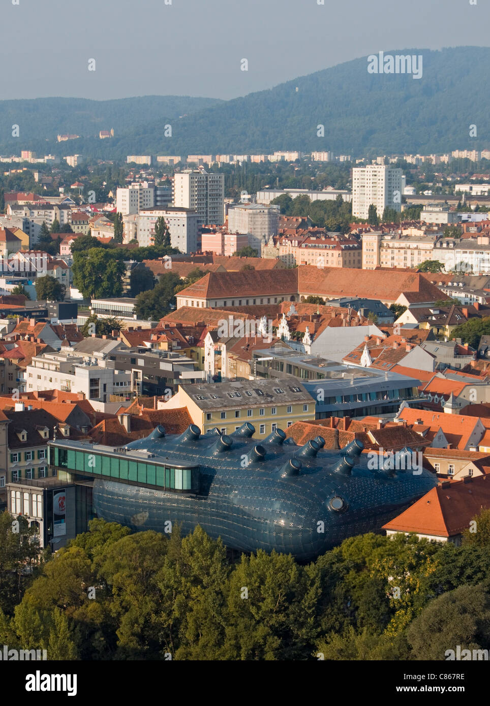 Aerial View of Modern Building of Grazer Kunsthaus (Graz Art Museum ...