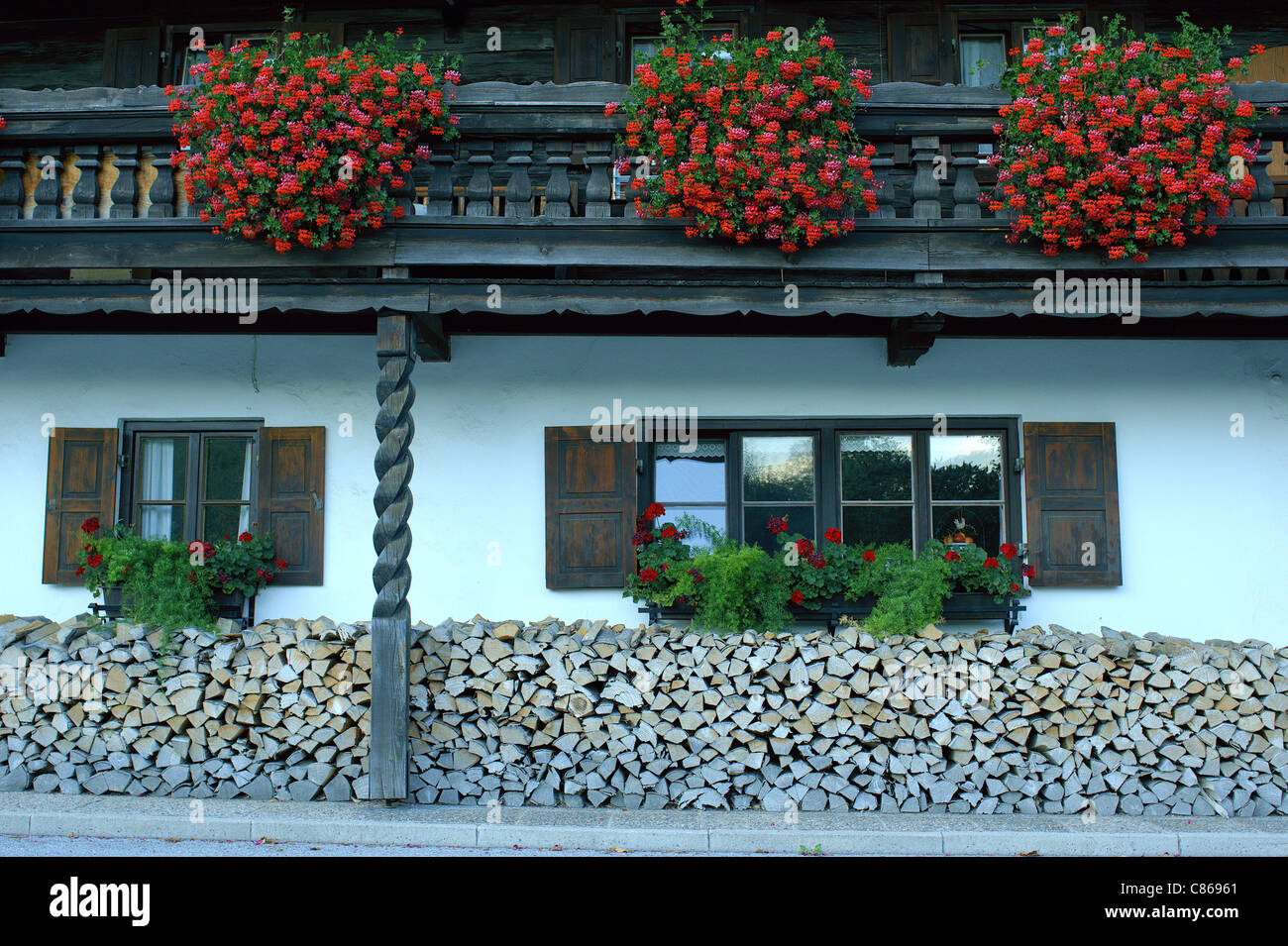 Typical bavarian house in flowers Kiefersfelden Bavaria Germany Stock ...