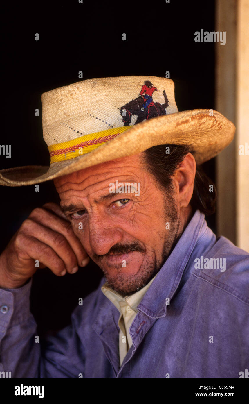 Juruena, Amazon, Brazil. Man with an unshaven weatherbeaten face ...