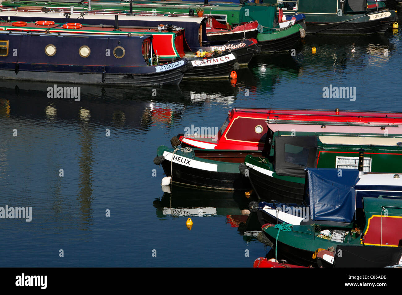Canal boats moored in St Pancras Basin by the Regent's Canal, St ...