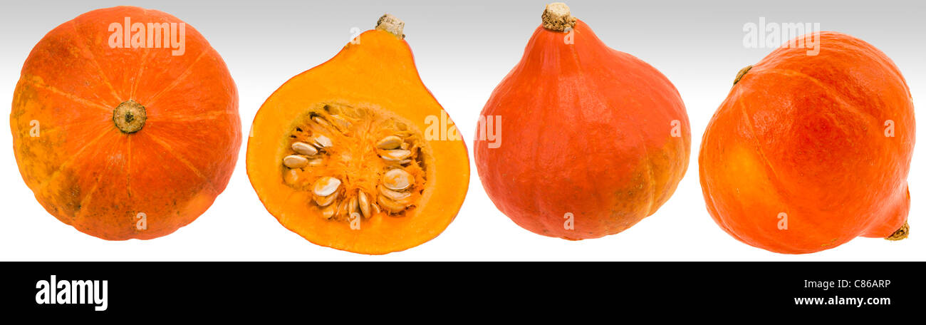 Pumpkin Hokkaido Kürbis fresh orange Cucurbita squash CUTOUT cut sliced ...