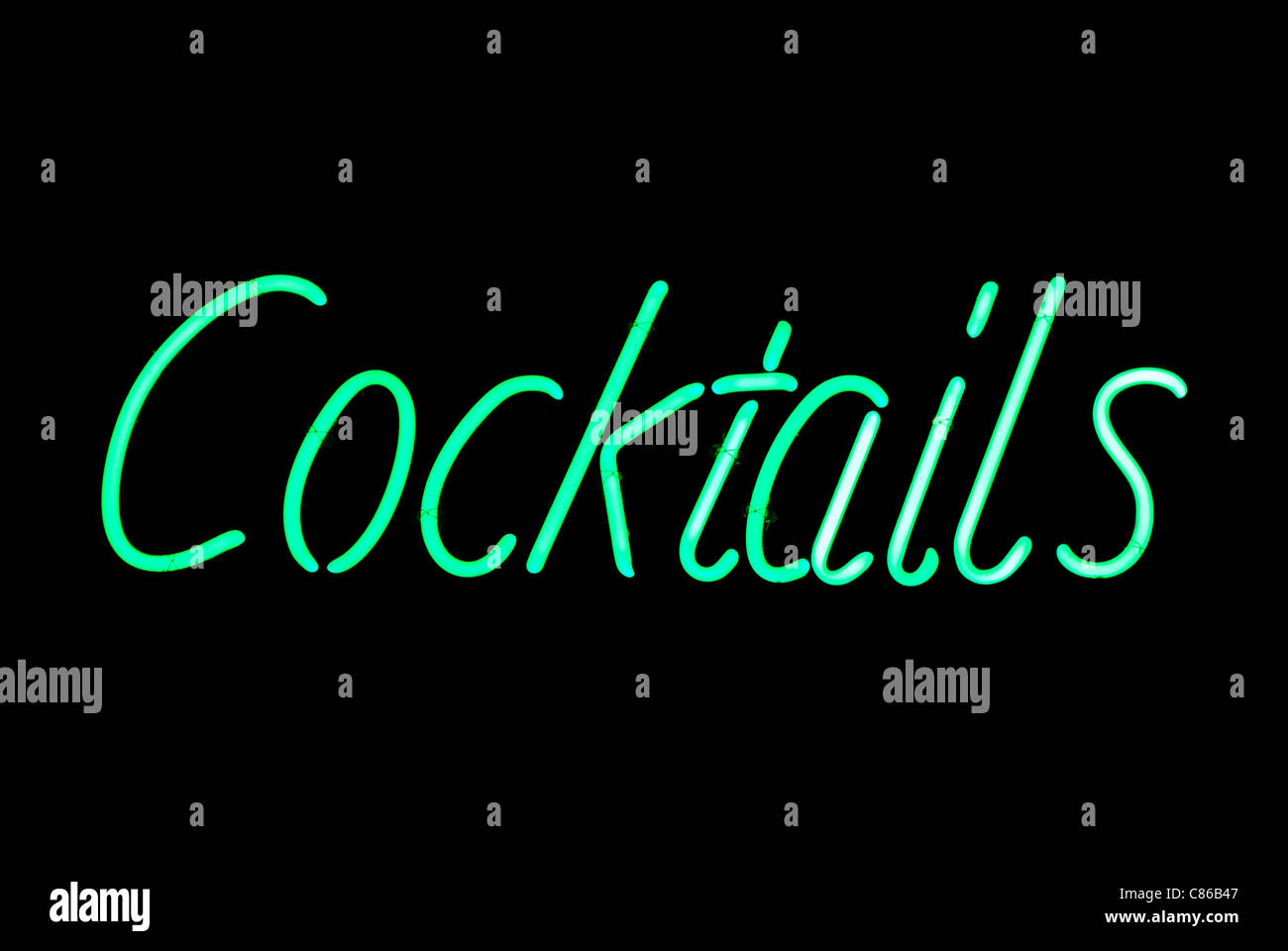 Green cocktails neon sign isolated on black background Stock Photo - Alamy