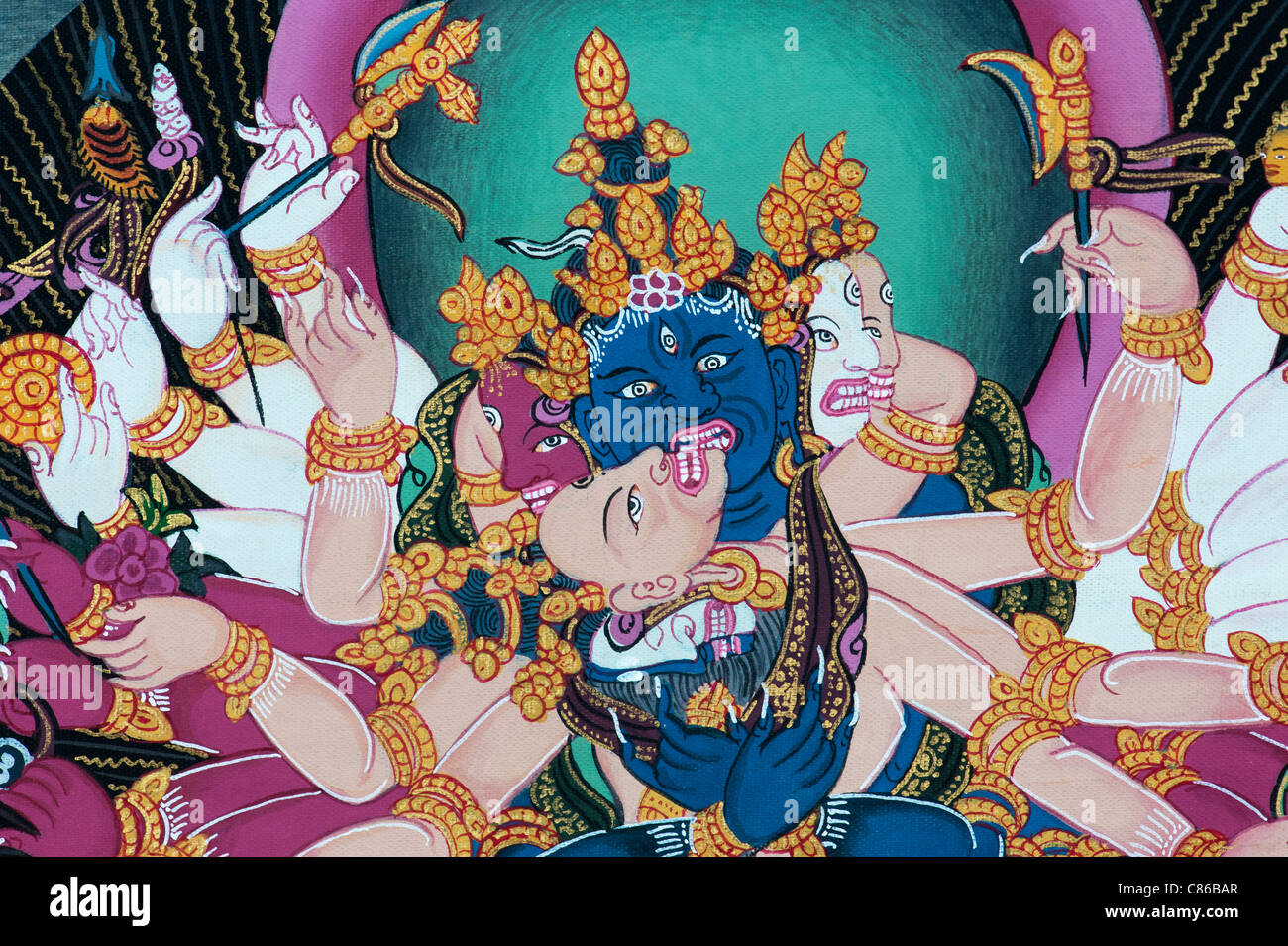 Colourful Tibetan Buddhist Thangka / Tanka painting detail Stock Photo ...