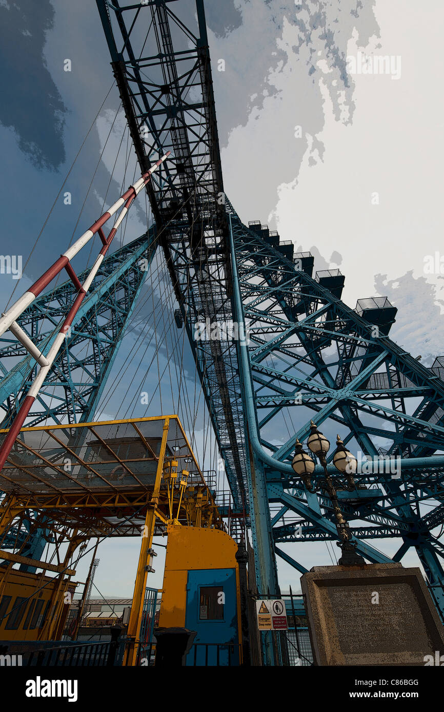 Unusual view of Transporter Bridge, Middlesbrough, Teeside, England, UK ...
