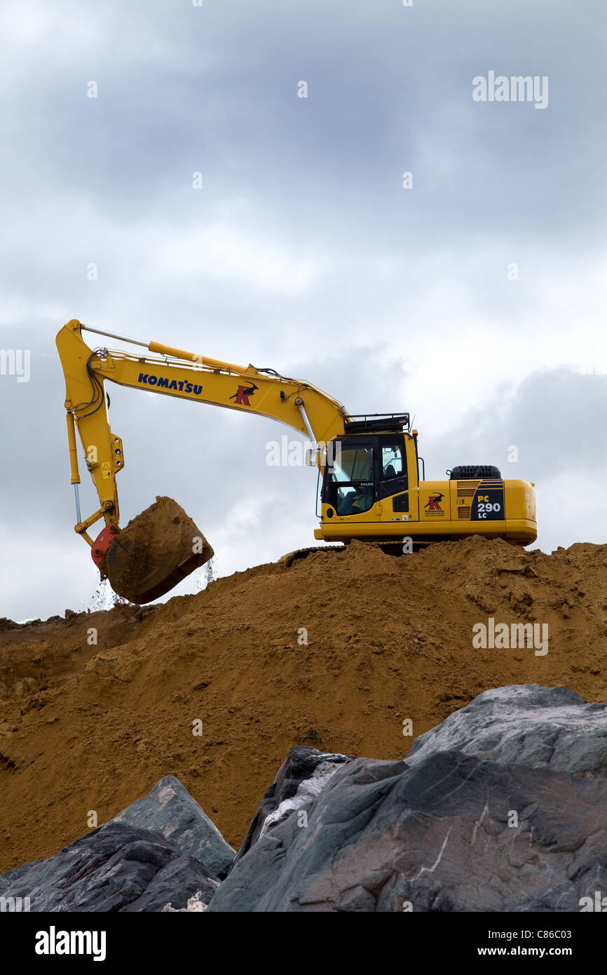 Komatsu PC 290 LC tracked 360 excavator at work on a coastal erosion ...