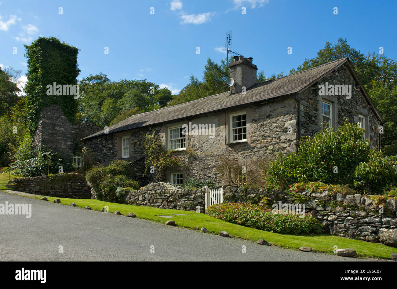 House with chimney (once a bobbin mill), the Duddon Valley, Lake ...