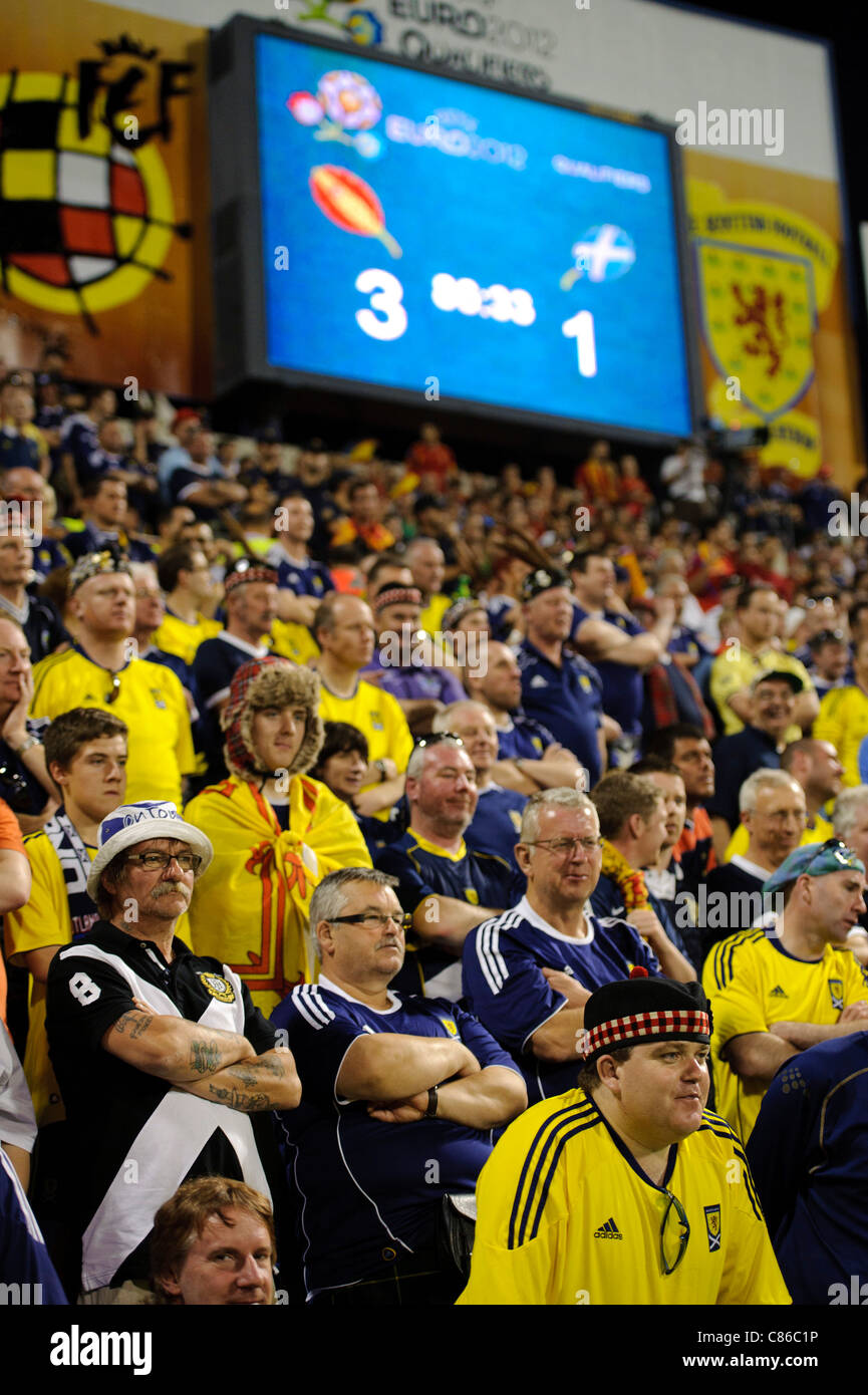 Dejected Tartan Army fans of Scotland after losing 3-1 to Spain Stock ...
