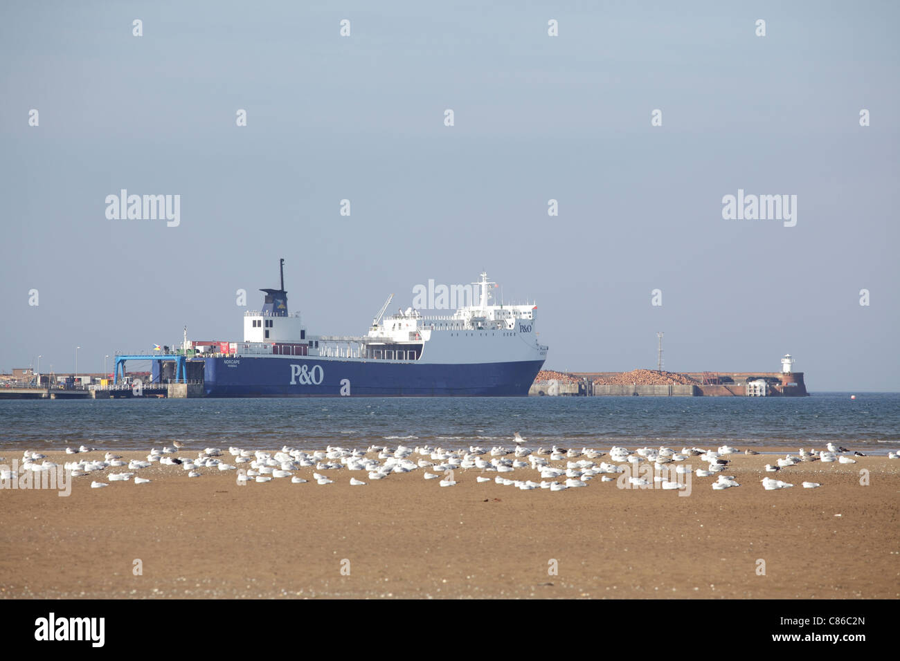 P&O Troon to Larne freight ferry at Troon North Beach Terminal in South ...
