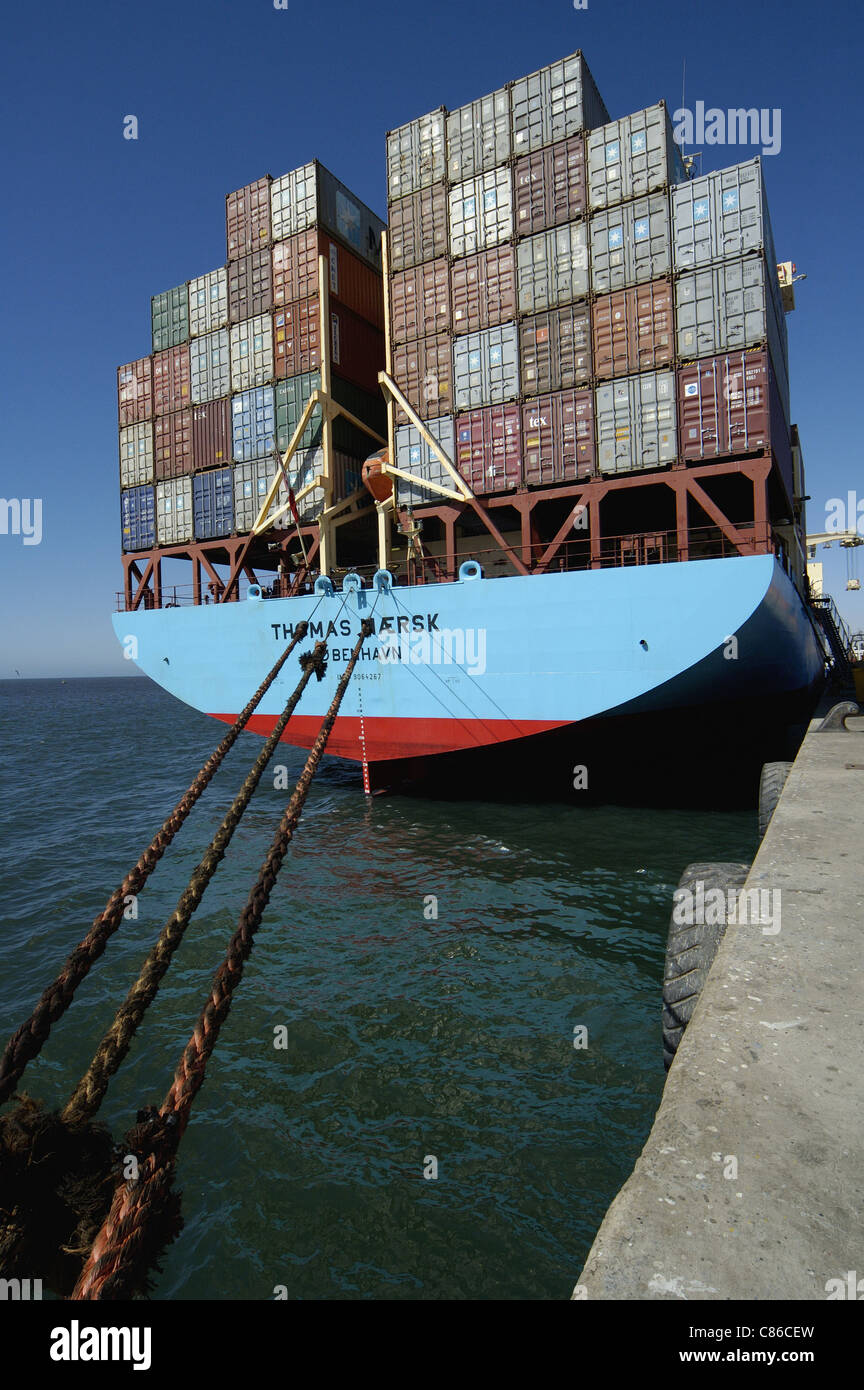 Walvis Bay Port, Namibia, moored container ship Stock Photo - Alamy