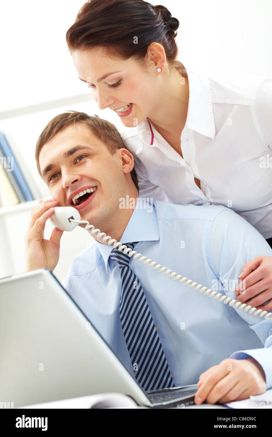 Photo of smart businessman calling with secretary near by Stock Photo ...