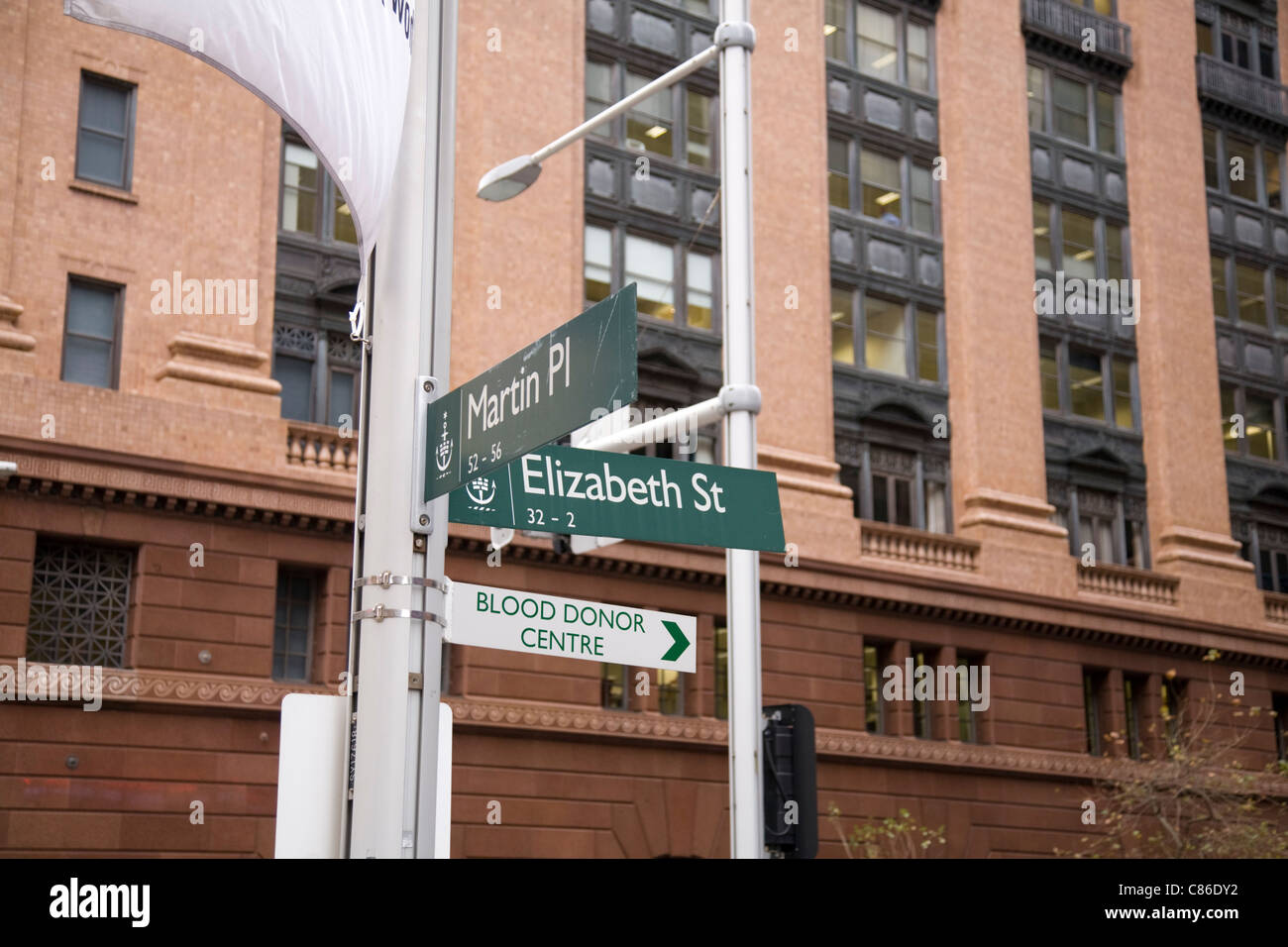Sydney city street signs,Elizabeth street and Martin Place, Sydney ...