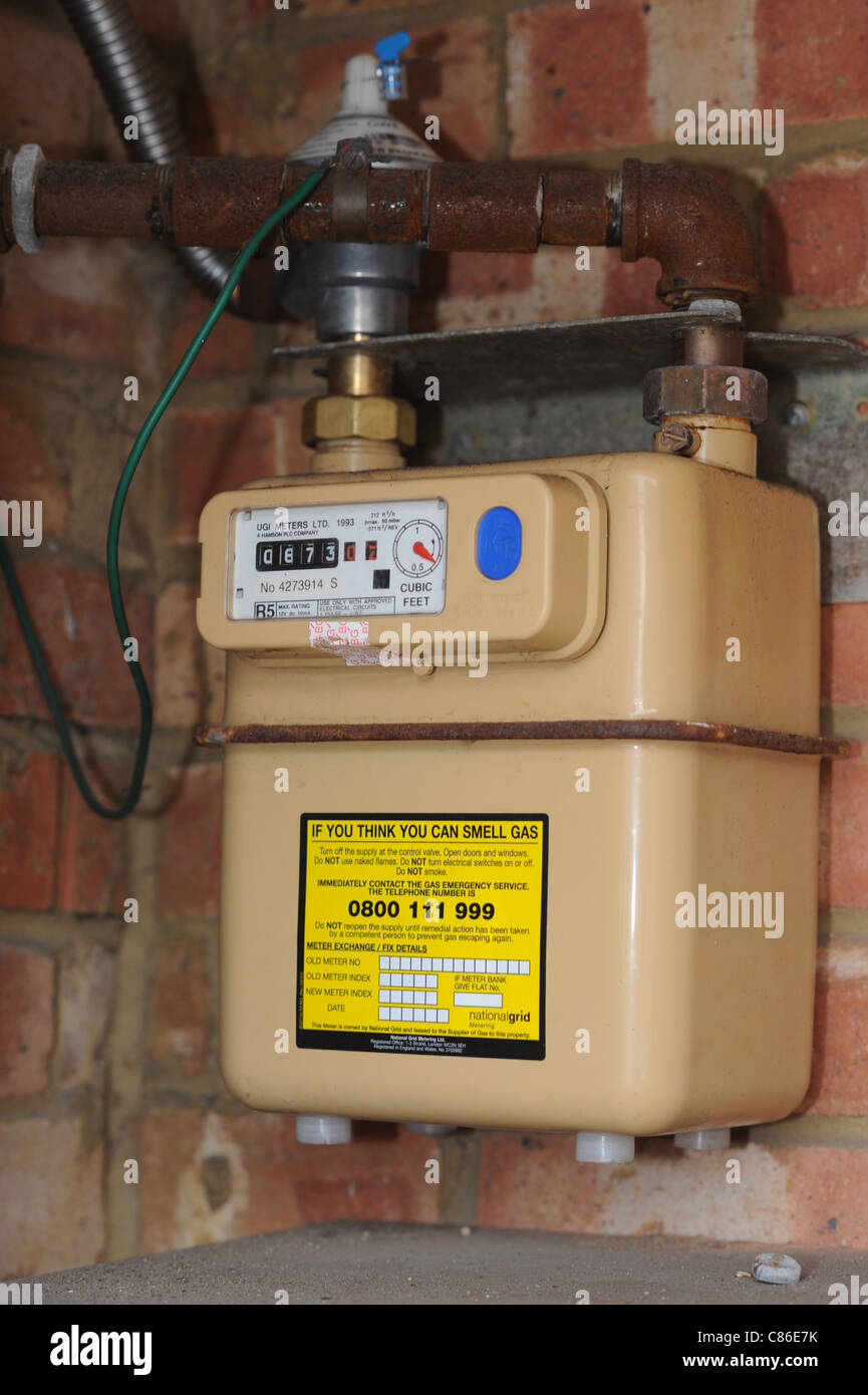 Domestic gas meter for house in UK to measure amount used for energy ...