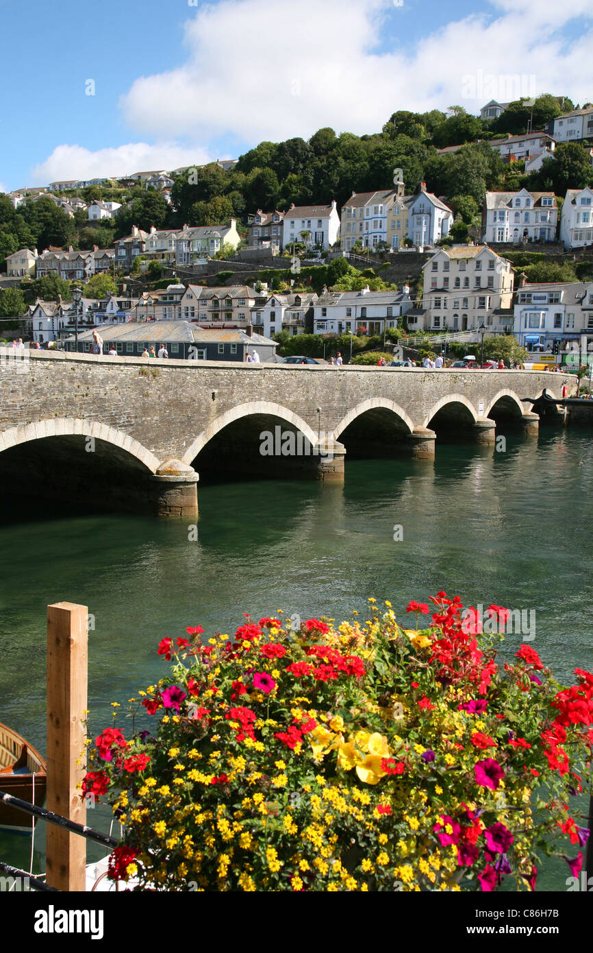 Bridge spanning the River Looe connecting the town of East and West ...