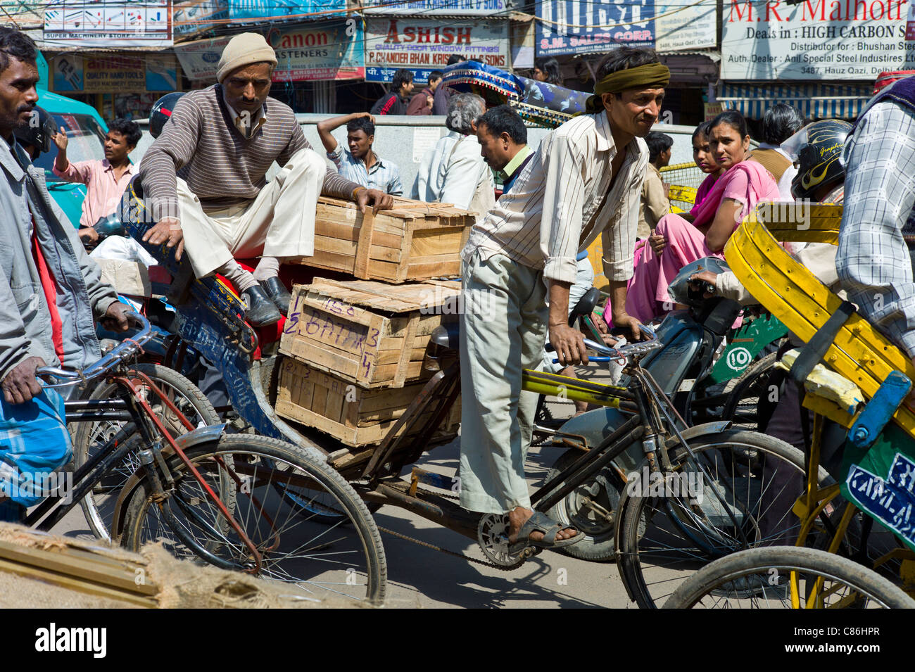 Crowded street scene at Chawri Bazar in Old Delhi, India Stock Photo ...
