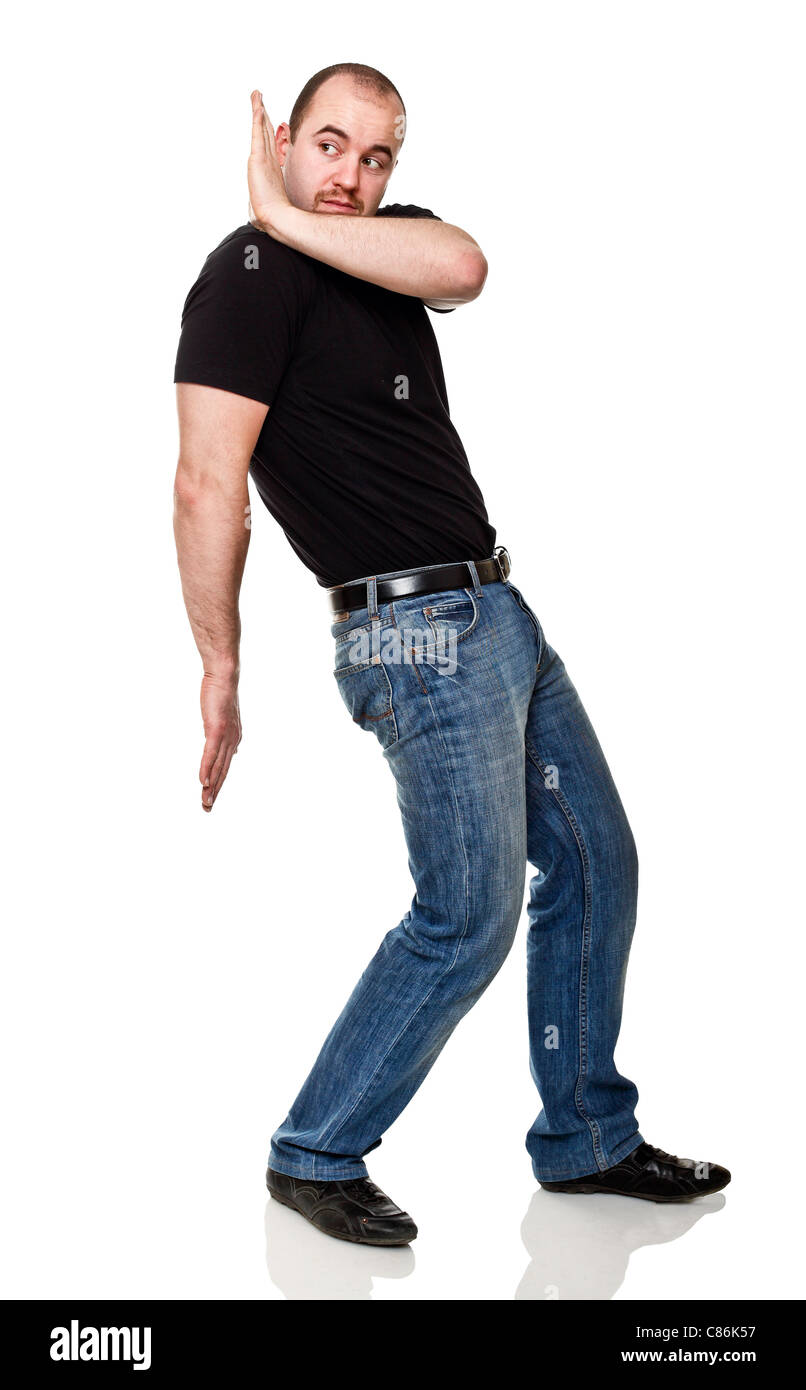 caucasian man in push position isolated on white Stock Photo - Alamy