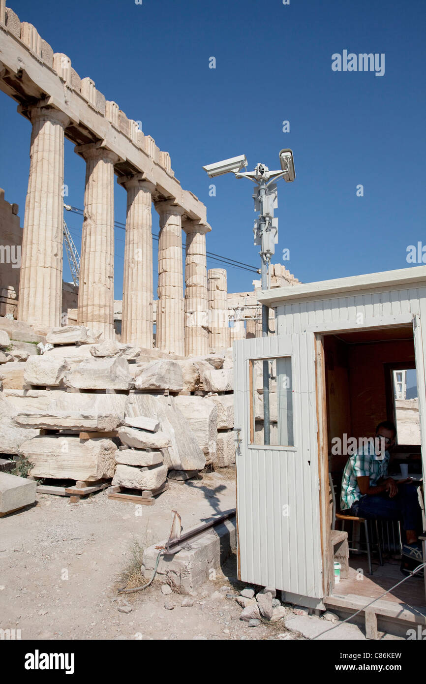 Tourists and visitors at the ancient Greek temples at Acropolis of ...