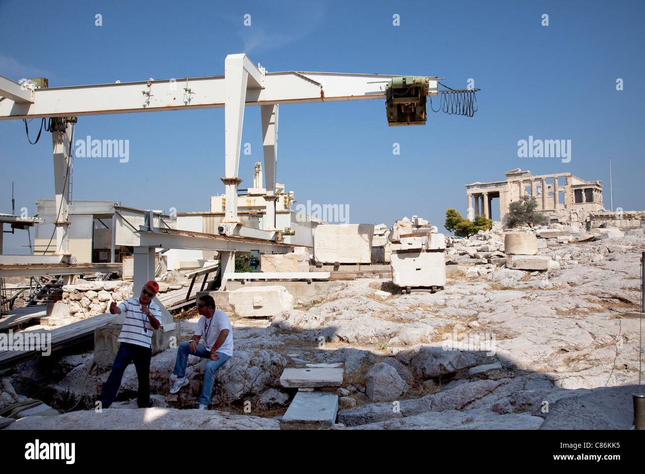 Construction and restoration work at the Acropolis of Athens Stock ...