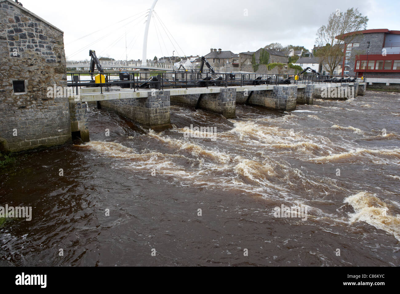 salmon gates at the ridgepool weir on the river moy flowing through the ...