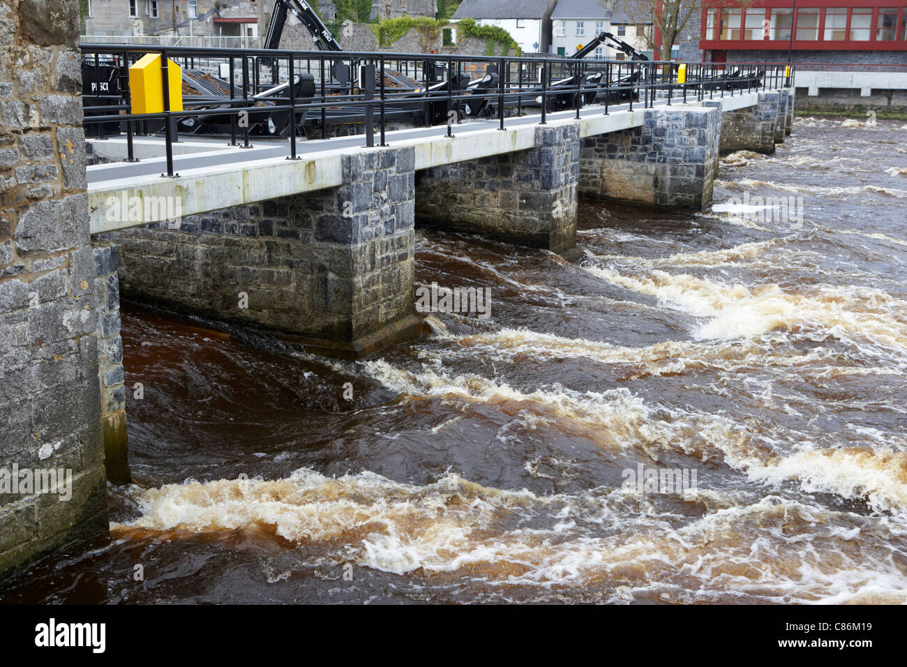 salmon gates at the ridgepool weir on the river moy flowing through the ...