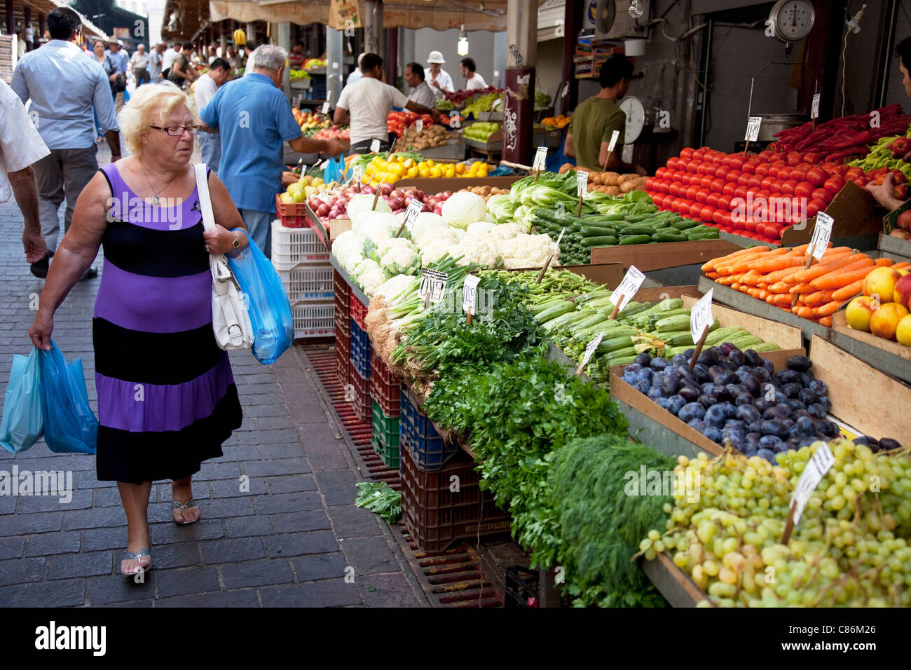 Fruit and vegetable market, part of Athens Central Market. Greece Stock ...