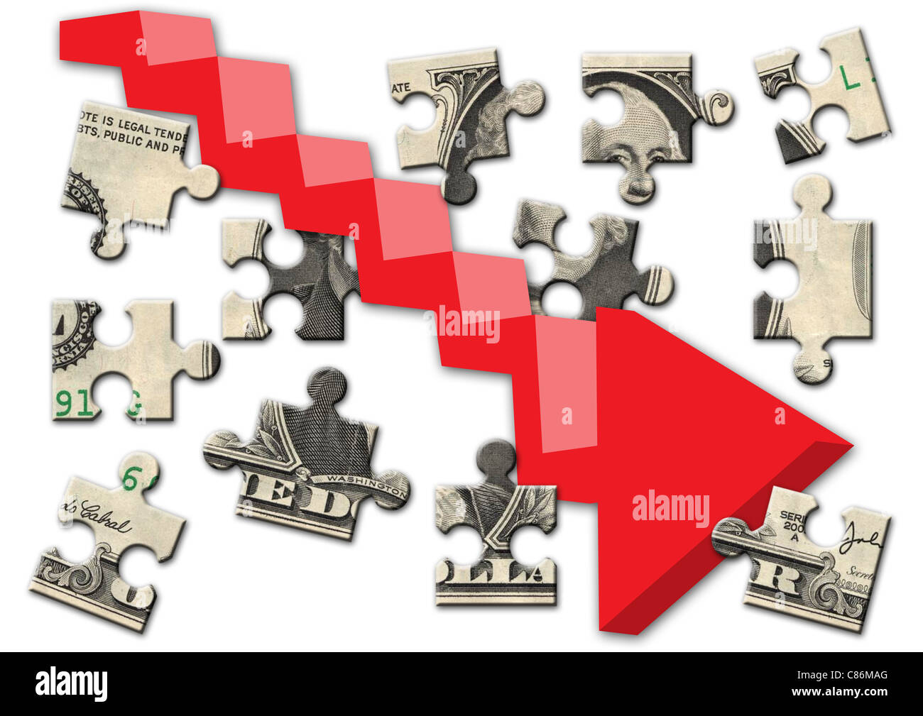 Dollar Puzzle and Red Arrow Stock Photo - Alamy