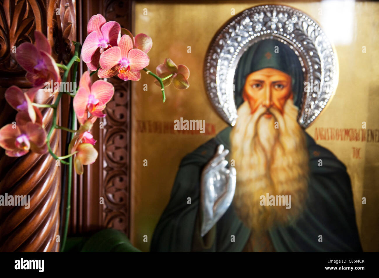 Icon of God and orchids at Roman Catholic Cathedral of St Dionysius ...