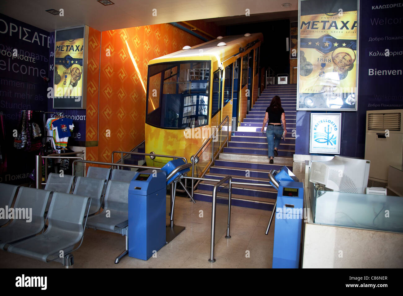 Funicular railway to Lykavittos Hill. The hill is a popular tourist ...