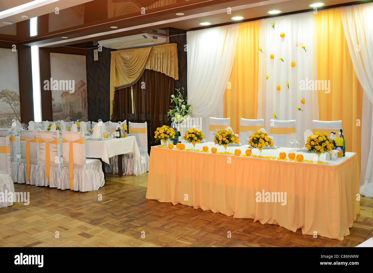the hall restaurant is decorated for realization of holiday Stock Photo ...