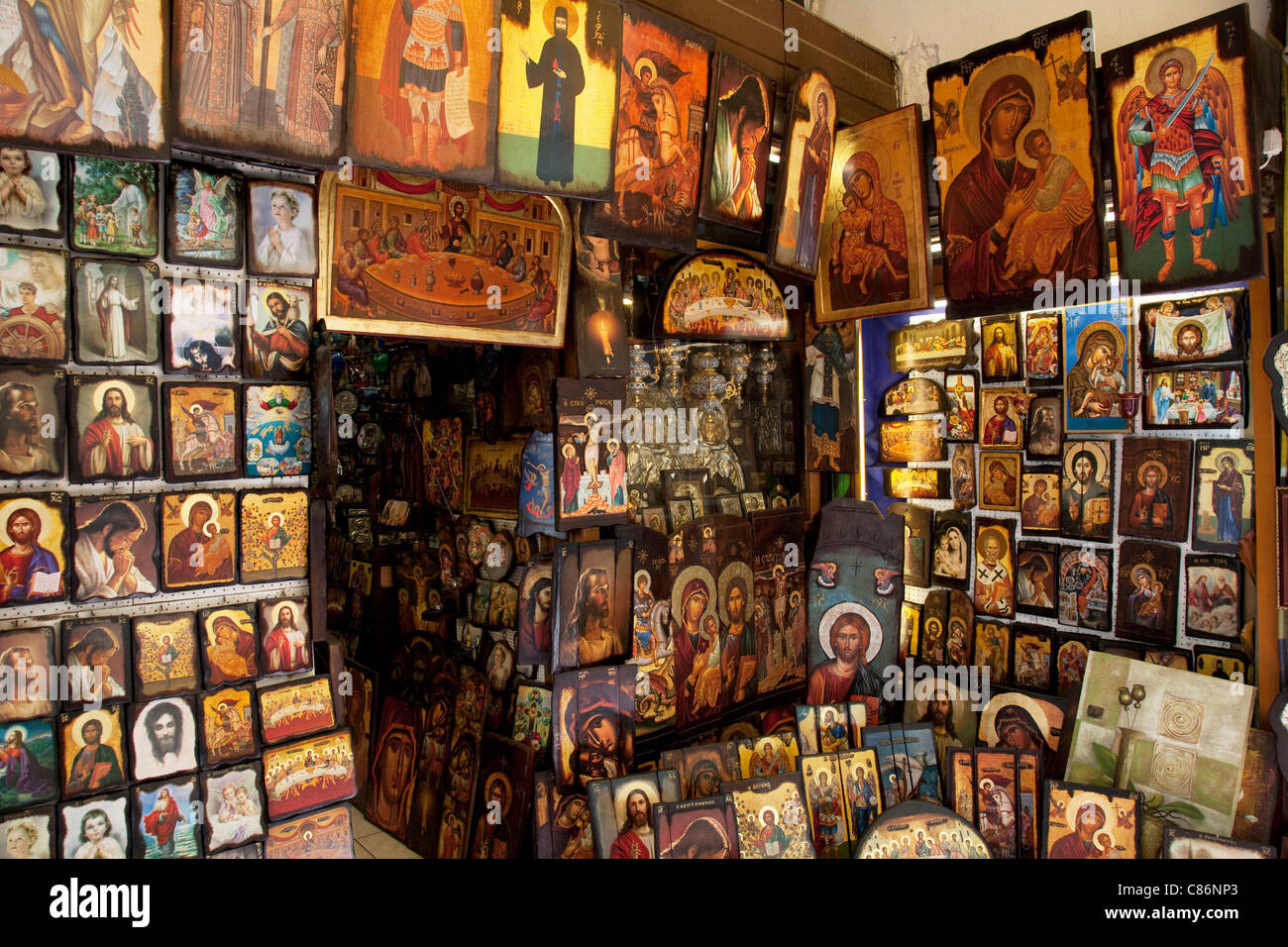 Shop selling religious icons, paintings and pictures in Monastiraki ...