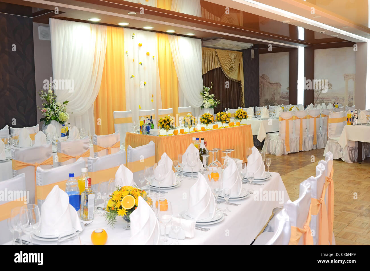the hall restaurant is decorated for realization of holiday Stock Photo ...