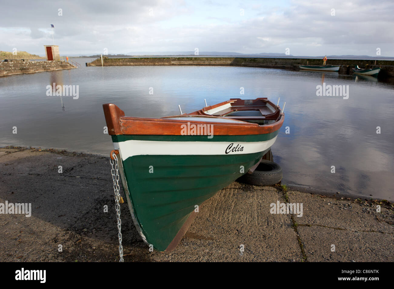 fishing boat in the gortnor abbey harbour at gortnaraby in lough conn ...