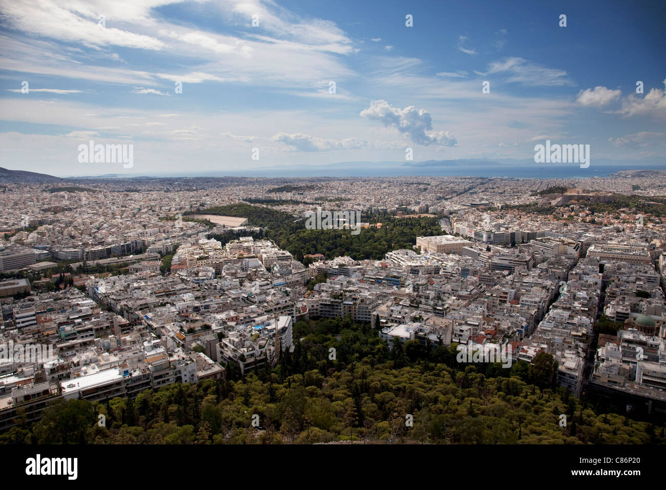 View across the sprawling city of Athens from the summit of Lykavittos ...