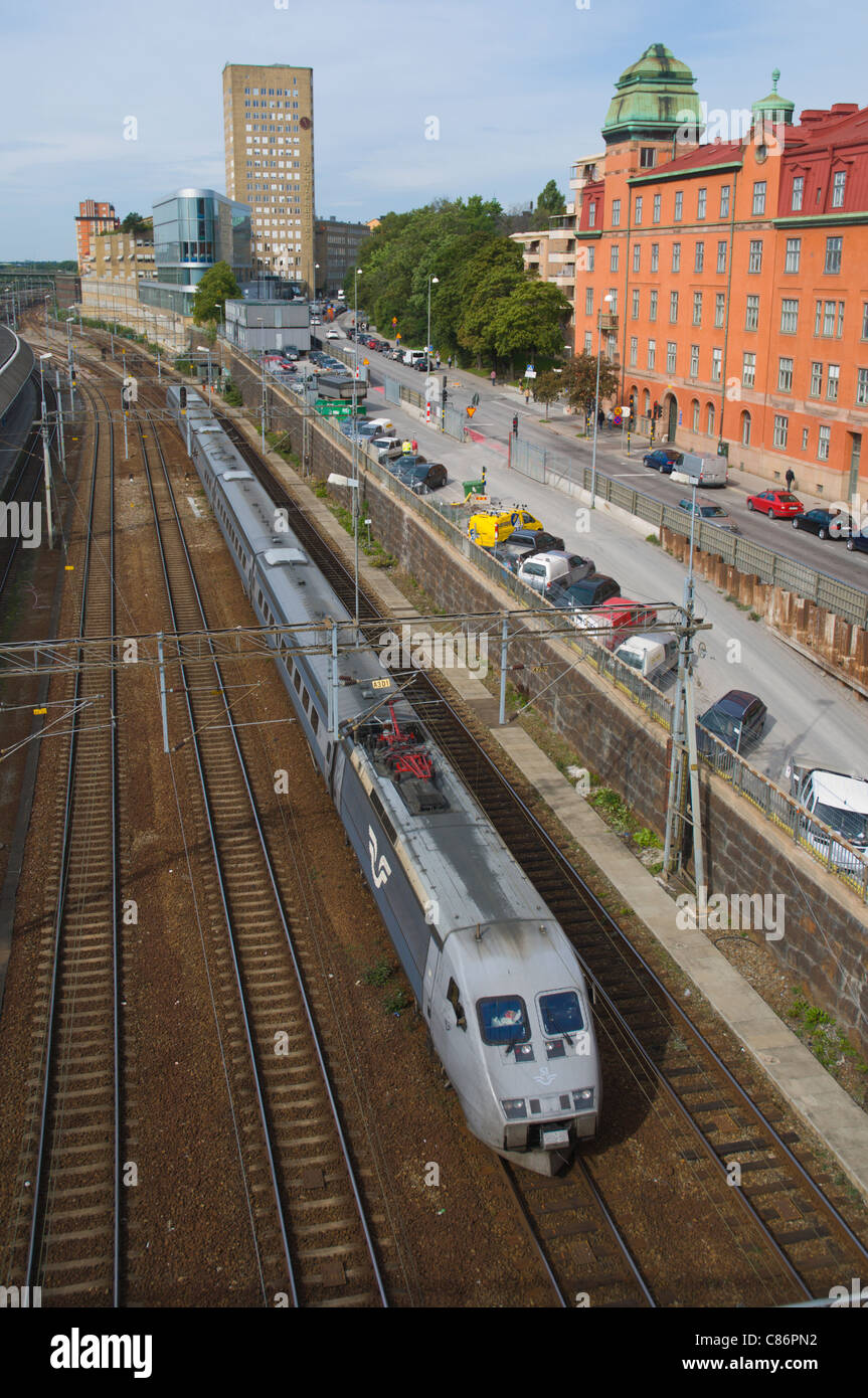 Railway tracks along Torsgatan street Norrmalm district central ...