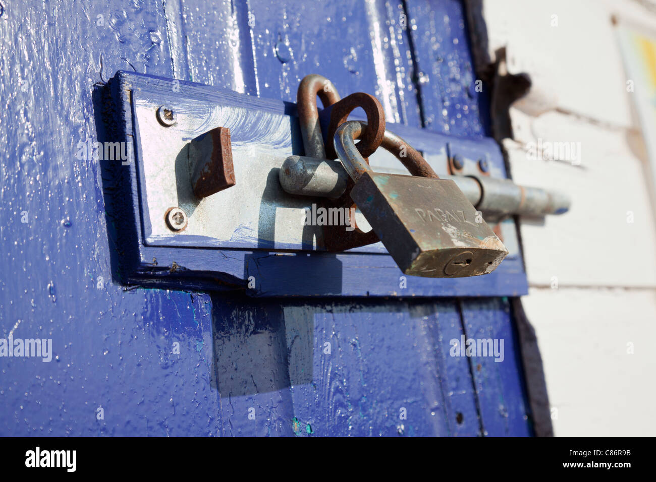England Devon Goodrington Sands Lock on beach hut door (detail Stock ...