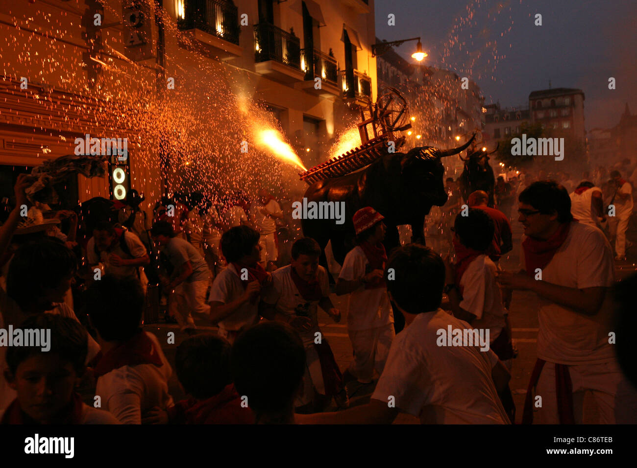 Firework Bull Run El Toro de Fuego at the San Fermin Festival in ...